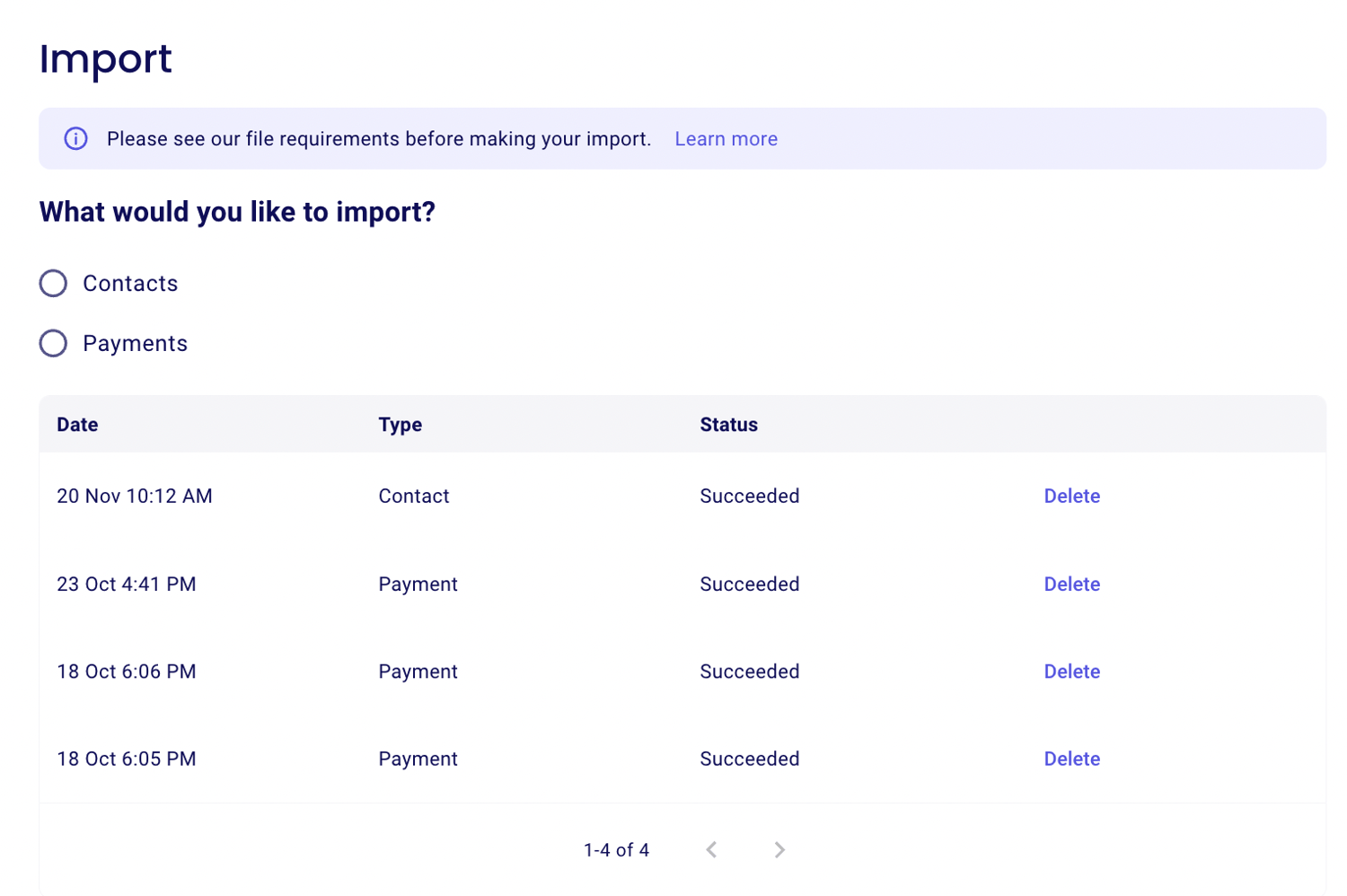Payments Import Template